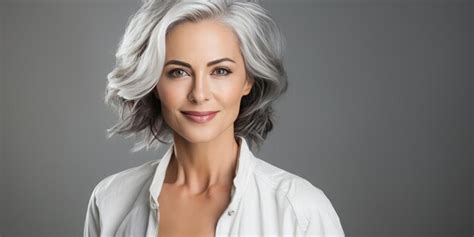 Premium Ai Image Grayhaired Beautiful Woman Closeup Photo For