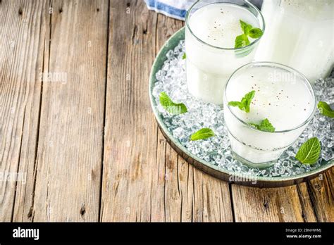 Cold Indian Drink Lassi Iced Coconut Lassi Drink With Mint Leaf