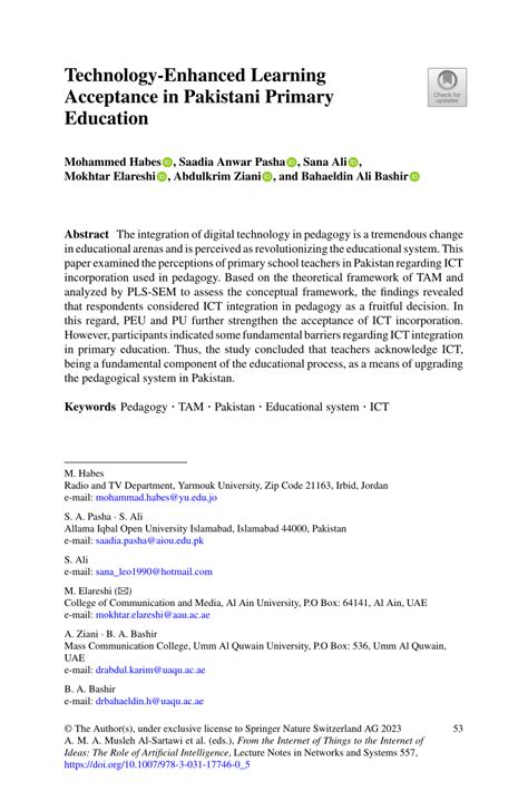 Pdf Technology Enhanced Learning Acceptance In Pakistani Primary