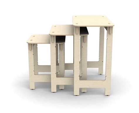 Foldable Modern Wood Birch Nesting Tables Vertical Ledge