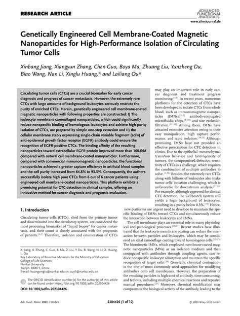 Genetically Engineered Cell Membrane‐coated Magnetic Nanoparticles For
