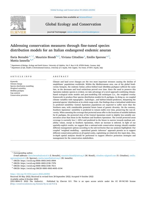 Pdf Addressing Conservation Measures Through Fine Tuned Species