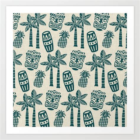 Retro Mid Century Modern Tiki Pattern 541 Green And Beige Tweed Art