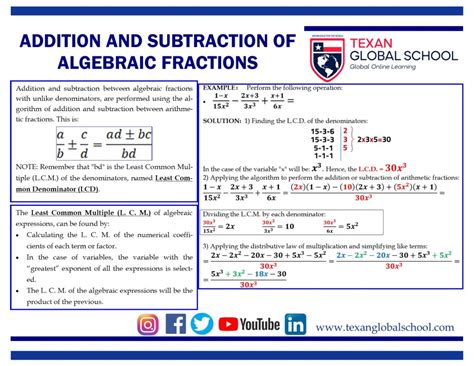 Addition And Subtraction Between Algebraic Fractions Part 2 Texan