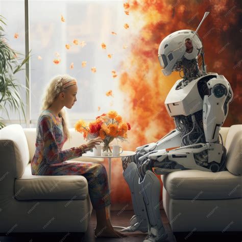 Premium Photo Talk To Ai Generation Robot Talking Between Human And