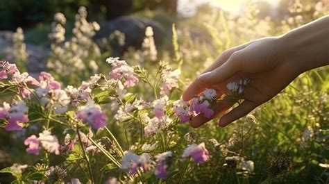 Premium Photo Hands Collecting A Bouquet Of Wildflowers Along The Path