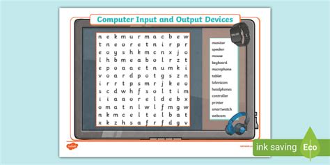 Computer Input And Output Devices Word Search Key Stage 2