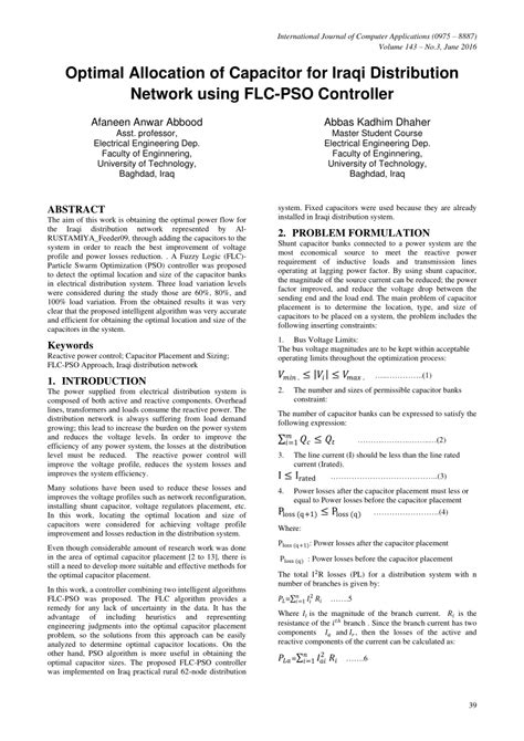 Pdf Optimal Allocation Of Capacitor For Iraqi Distribution Network