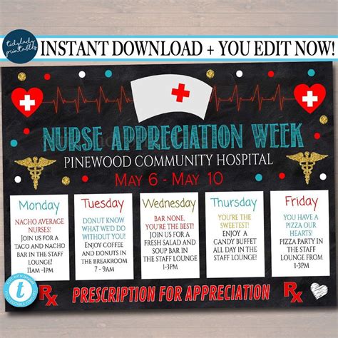 Nurse Appreciation Week Events Poster Tidylady Printables Nurses Week