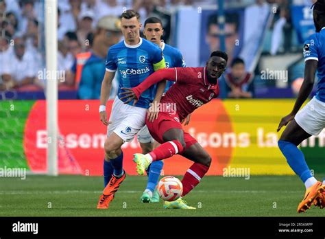 Genk Lr Bryan Heynen Of Krc Genk Mandela Keita Of Royal Antwerp Fc