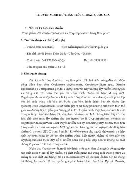 130 Dự Thảo Phát Hiện Cyclospora Và Cryptosporidium Pdf