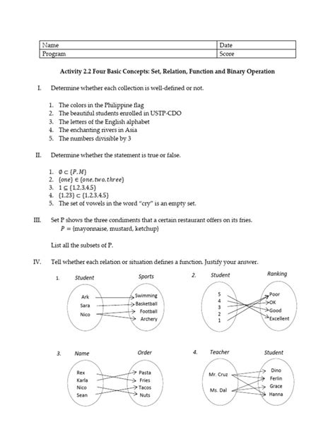 Activity 2.2 Four Basic Concepts Set, Relation, Function and Binary ...