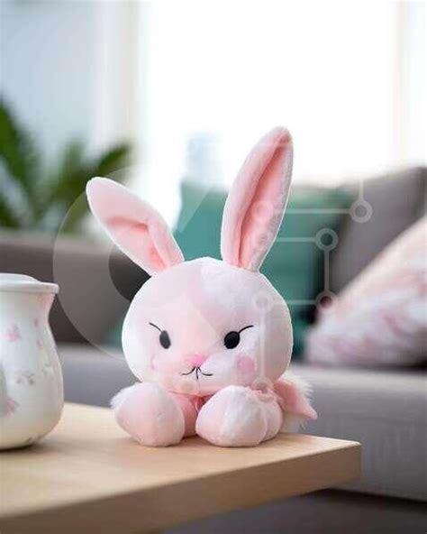 Adorable Lapin En Peluche Rose Sur Table Dappoint Photo Stock