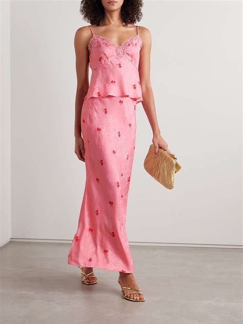 Loveshackfancy Fox Lace Trimmed Floral Print Satin Jacquard Camisole