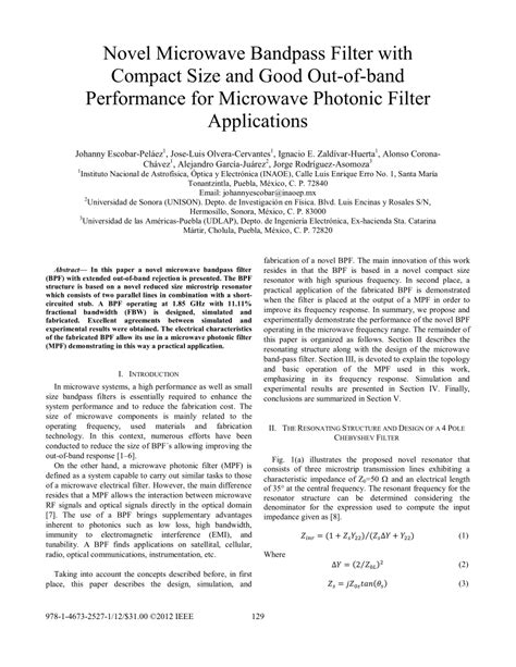 PDF Novel Microwave Bandpass Filter With Compact Size And Good Out Of