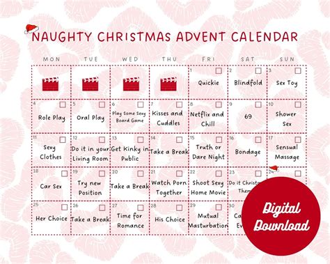 Naughty Christmas Advent Calendar December Printable Intimate Couples Game For December