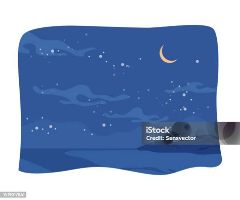 천체 보름달 구름이있는 시골 별이 빛나는 하늘 산과 호수 깨끗한 자연의 공원 풍경 은하수와 행성을 관찰하는 언덕 플랫 스타일의 벡터 밤 하루 시간대에 대한 스톡 벡터 아트