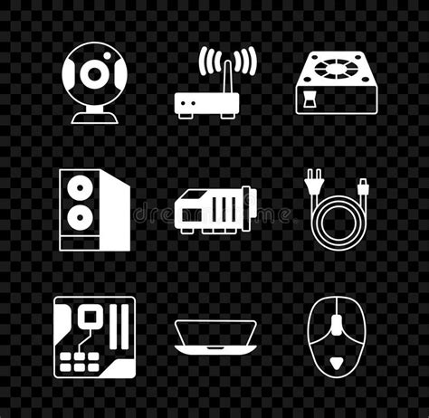 Set Web Camera Router And Wi Fi Signal Computer Cooler Motherboard Digital Chip Laptop