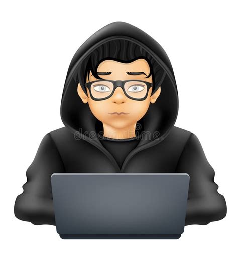 Young Hacker Programmer It Specialist Coder Sitting At A Laptop Vector
