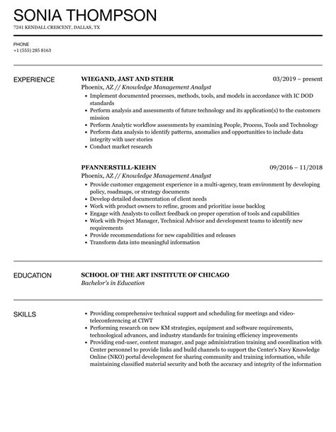 Knowledge Management Analyst Resume Samples Velvet Jobs