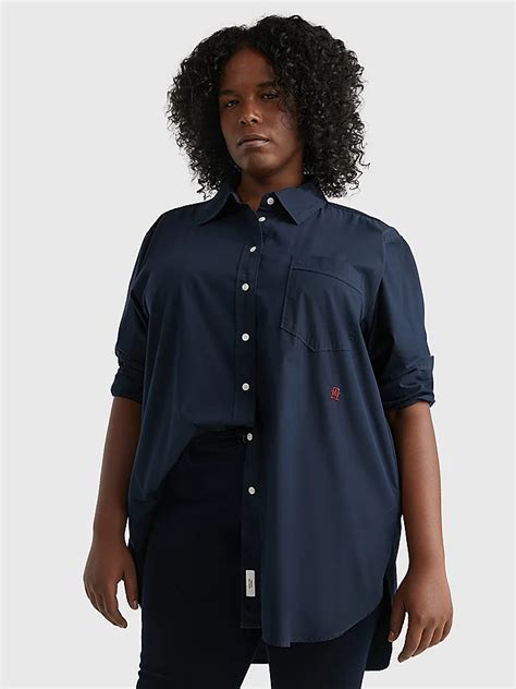 Curve Oversized Fit Popeline Bluse Blau Tommy Hilfiger