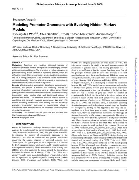 Pdf Modeling Promoter Grammars With Evolving Hidden Markov Models