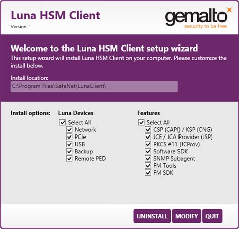 Windows Interactive Luna HSM Client Installation