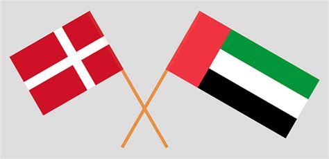 덴마크 그리고 아랍 에미리트 연방입니다 덴마크어와 Uae 플래그입니다 공식 색상입니다 정확한 비율입니다 벡터 국가 지리적 지역에