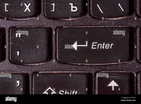 A Computer Keyboard Focus On Enter Button Black Background Stock Photo Alamy