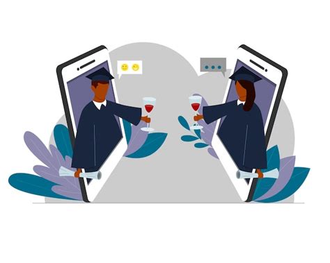 Premium Vector Graduation Square Cap Of The Graduate Mantle Mobile Phone Man And Woman Dark