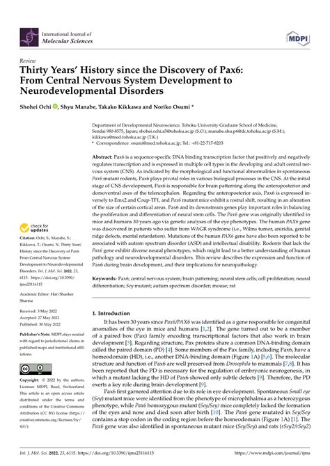 Pdf Thirty Years History Since The Discovery Of Pax6 From Central