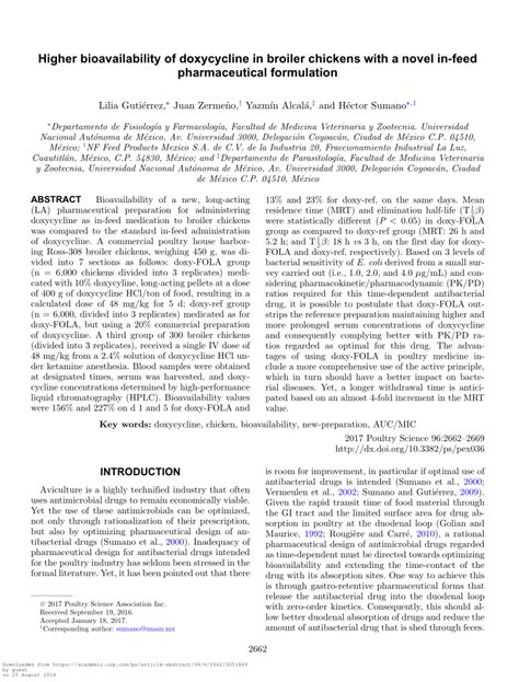 Pdf Higher Bioavailability Of Doxycycline In Broiler Chickens With A
