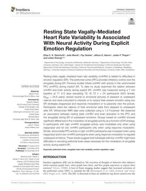 Pdf Resting State Vagally Mediated Heart Rate Variability Is