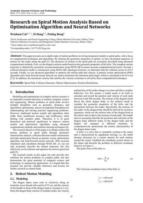 Pdf Research On Spiral Motion Analysis Based On Optimisation Algorithm And Neural Networks