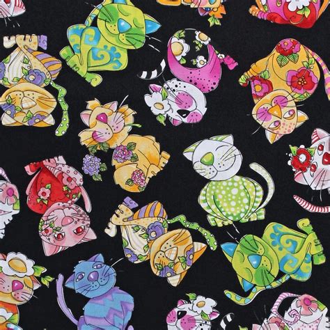 Calico Cat Print Fabric Etsy