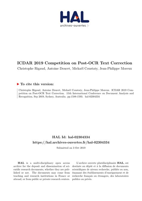 PDF ICDAR 2019 Competition On Post OCR Text Correction