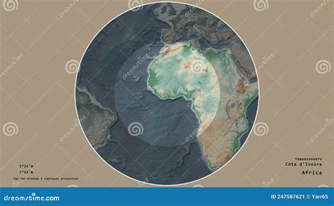 在van Der Grinten I投影中从世界地图中圈出和提取的cote Diviire形状 彩色物理图 表面 股票视频 视频 包括
