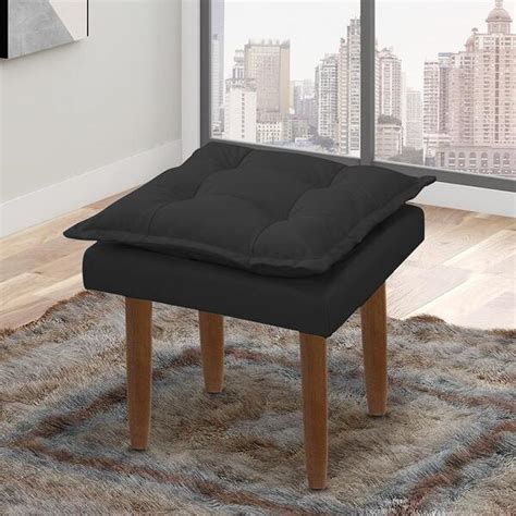 Puff Opala Retangular Sala E Quarto Bellamado Cor Preto Leroy Merlin