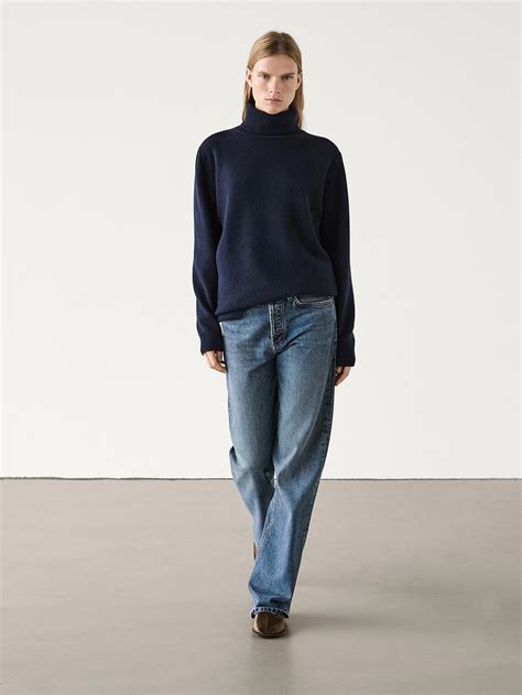 Camisola De Malha De Gola Alta Em Mistura De Fazenda · Azul Escuro
