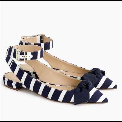 Jcrew Ankle Strap Pointed Toe Flats In Stripe 75 Ankle Strap Heels