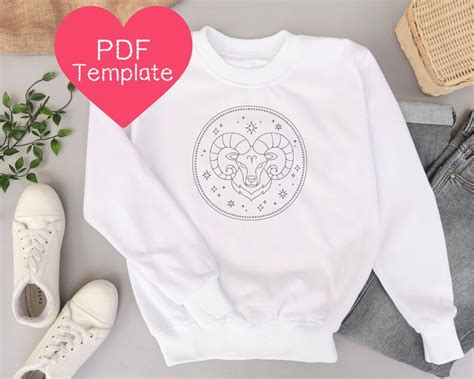Aries Zodiac Embroidery Pdf Pattern Digital Download Hand Embroidery