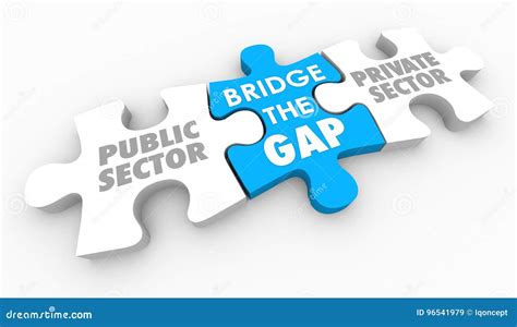 Bridge Gap Between Public Private Sectors Puzzle Pieces 3d Illus Stock