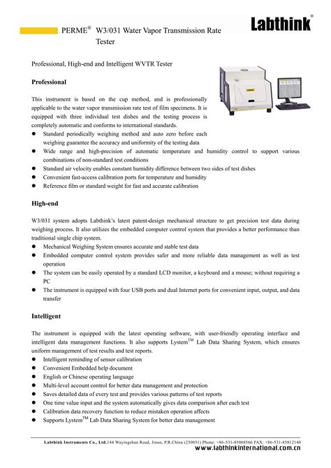 W3 031 Water Vapor Transmission Rate Tester Pdf