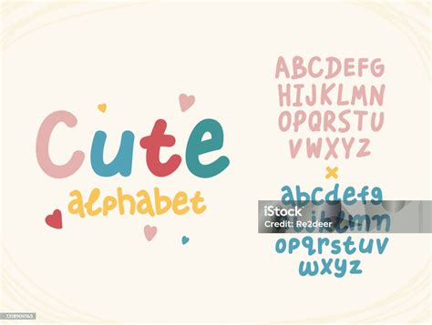 손으로 그린 귀여운 편지 재미 알파벳 다양한 색상의 타이포그래피 스타일로 만화 영어 Abc 컴퓨터 글자에 대한 스톡 벡터 아트