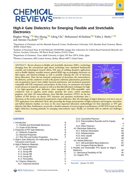Pdf High K Gate Dielectrics For Emerging Flexible And Stretchable Electronics