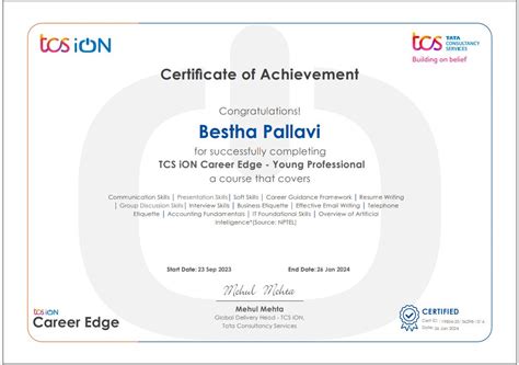 Pallavi Bestha On Linkedin Successfully Completed My Learning Tcs Ion🥳