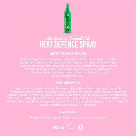 Heat Defence Spray Aloe Vera And Coconut Oil Give Me Cosmetics