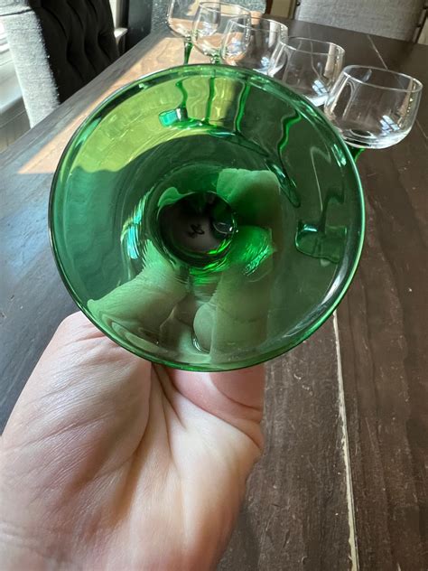 Luminarc Green Stemmed Wine Glasses Vintage Set Of Six Etsy