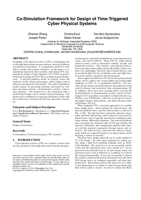 pdf co simulation framework for design of time triggered cyber physical systems