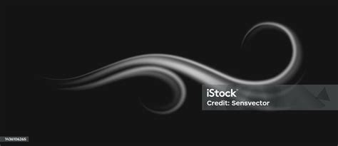 바람이 불고 거슬렁 거리며 울부 짖는 공기 흐름이 움직이는 연기 증기 또는 연기 안개 소용돌이 기상 조건이있는 고립 된 게일 사실적인 스타일의 벡터 곡선에 대한 스톡 벡터